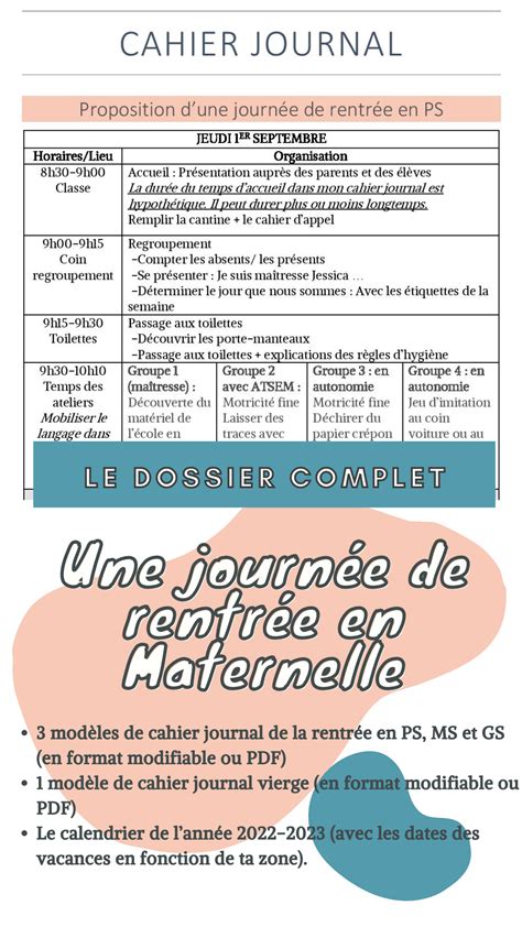 Une journée de rentrée en Maternelle PS MS GS 3 niveaux