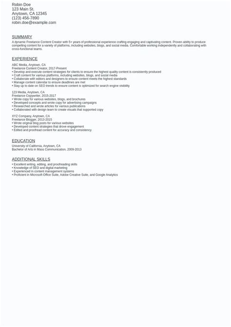 Freelance Content Creator Resume Sample Template Free