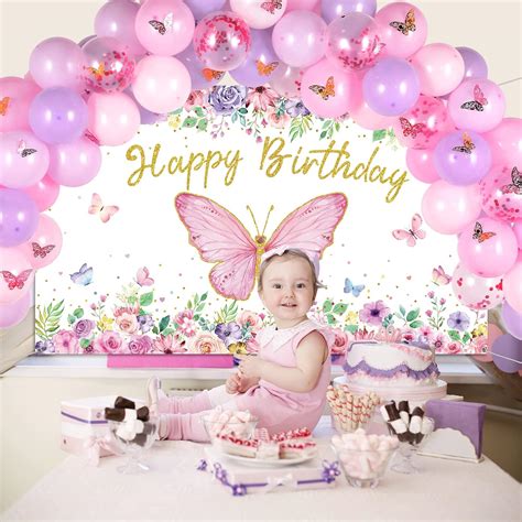 Decoraciones De Fiesta De Mariposa Rosa Y Morada Incluyen Kit De Arco