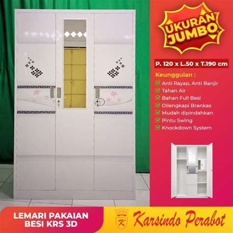 Jual Lemari Pakaian Besi Lemari Baju 3 Pintu KRS 3D Karsindo Di
