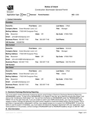 Fillable Online Notice Of Intent Construction Stormwater General