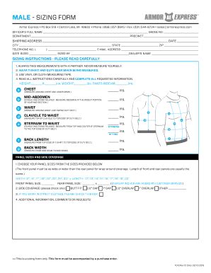 Fillable Online Male Sizing Form Body Armor Reborn Fax Email Print
