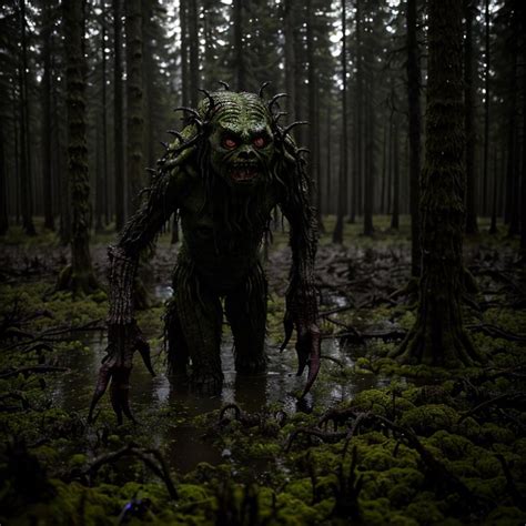 Horrific Monstrous Creature Lurking In A Dark And Mu