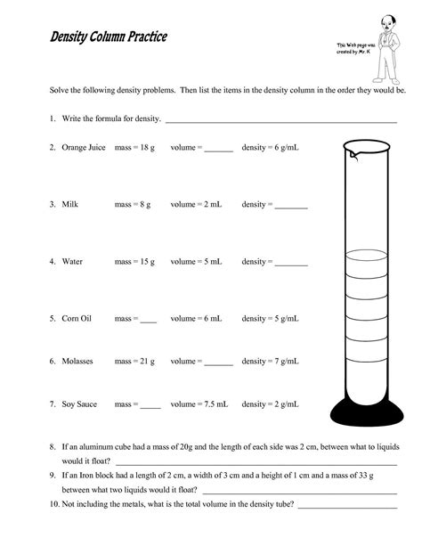 Density Column Lab Worksheet
