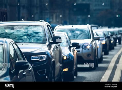 Cars Standing In A Line During Traffic Jam Stock Photo Alamy
