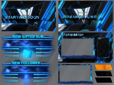 Animated Scifi Stream Overlay Package Animated Twitch Alerts Blue Neon