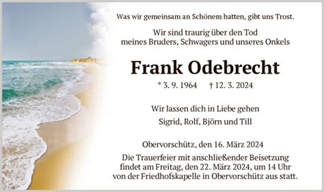 Traueranzeigen Von Frank Odebrecht Trauer HNA De