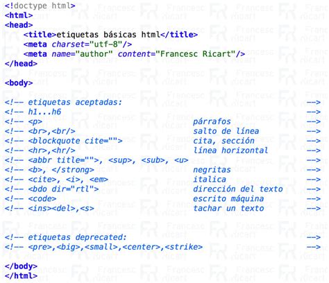 Etiquetas básicas introductoras al html5