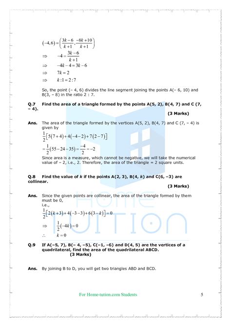 important questions for class 10 maths chapter 7 coordinate geometry with solutions