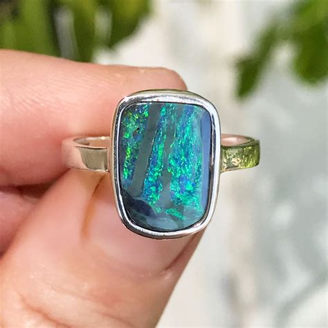 Boulder Opal Ring US 6 3 4 Etsy Australian Opal Jewelry Boulder