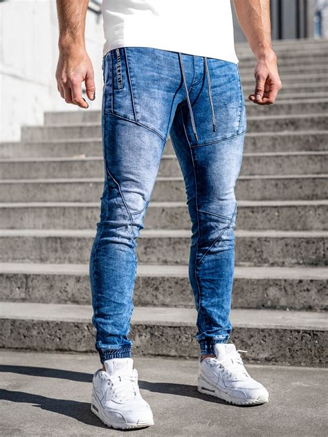 Granatowe spodnie jeansowe joggery męskie Denley E7756