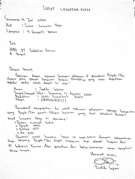 Contoh Surat Lamaran Di Pabrik Homecare24