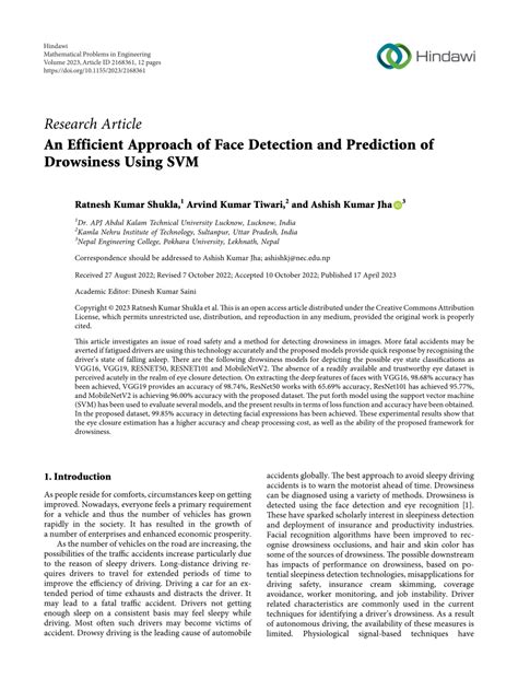 pdf an efficient approach of face detection and prediction of drowsiness using svm