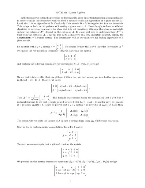 19 18 pdf math 304 linear algebra in the last note we outlined a procedure to determine if