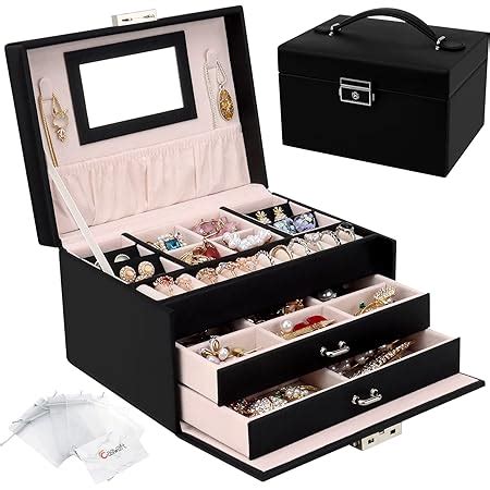 Casiwaft Boîte à bijoux Organisateur de bijoux avec 2 tiroirs Boîte