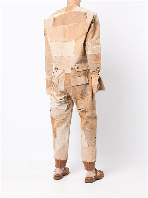 Greg Lauren Patchwork Effect Jumpsuit Brown FARFETCH
