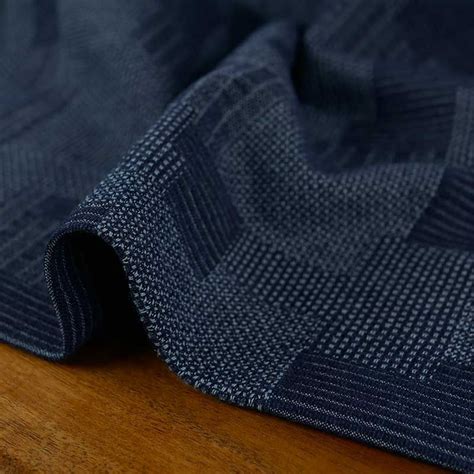 Tissu Denim Jacquard Fin Motifs Bleu Fonc