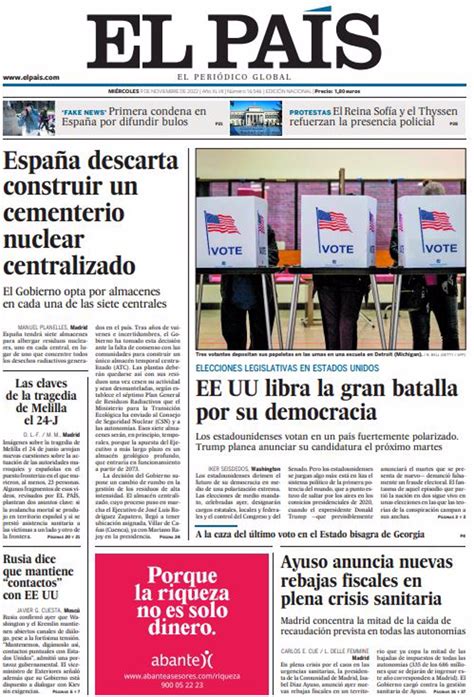 las portadas de los periódicos del miércoles 9 de noviembre
