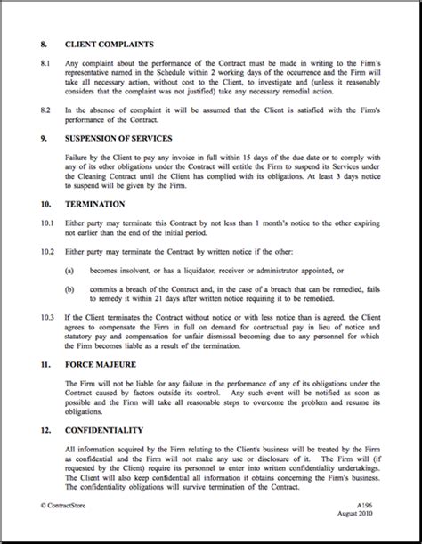 Cleaning Contract Agreement Free Printable Documents