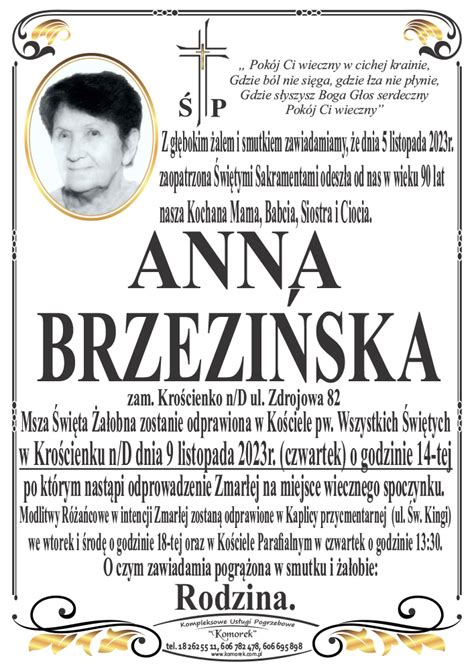 Anna Brzezińska Nekrologi podhale24 pl