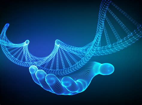 Free Vector Dna Sequence In Hand Wireframe Dna Code Molecules