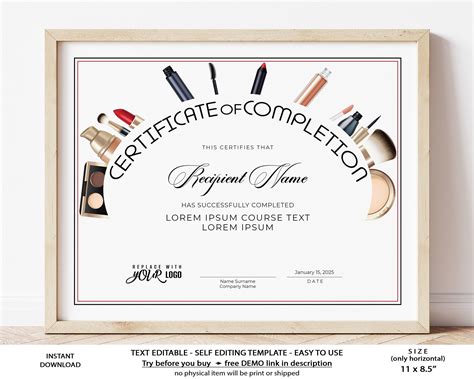 Editable Makeup Course Completion Certificate Template Modern Etsy