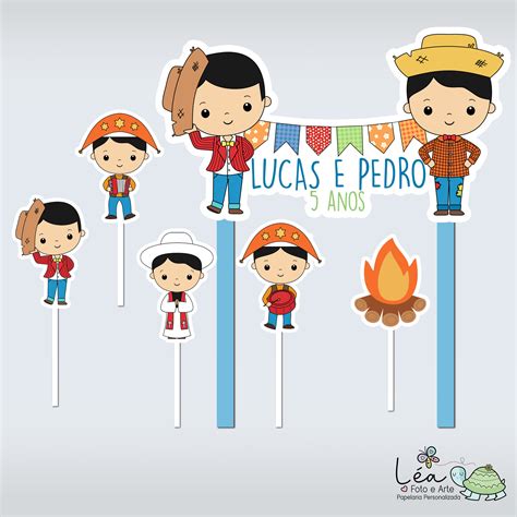 Topo de Bolo Festa Junina Gêmeos Léa Foto e Arte