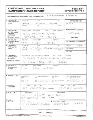 Fillable Online CANDIDATE OFFICEHOLDER I CAMPAIGN FINANCE REPORT COVER