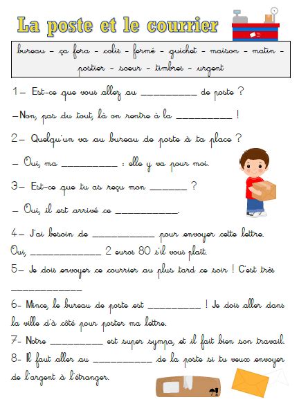 Français FLE Compléter un texte à partir des mots proposés A1 1