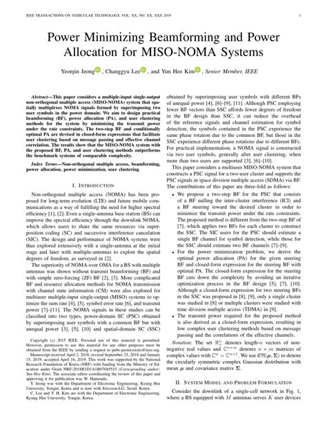 pdf power minimizing beamforming and power allocation for miso noma systems