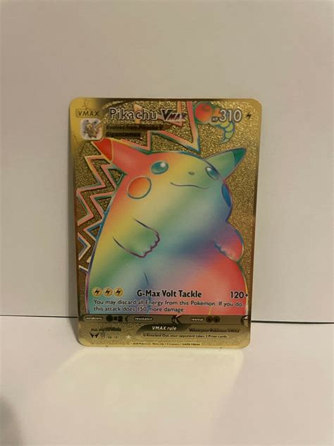 Mavin Rainbow Pikachu VMAX Custom Gold Metal Pokemon Card