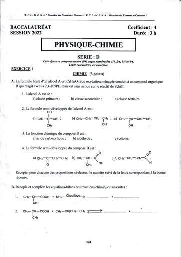 Sujet et corrigé de physique chimie TLE D BAC 2022 by SO
