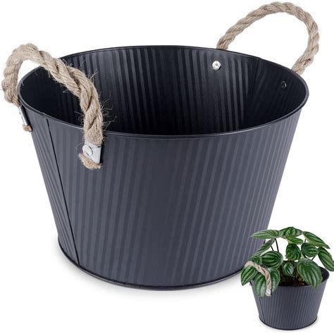 Osłonka na doniczkę metalowa czarna 25x15 cm Vilde Sklep EMPIK