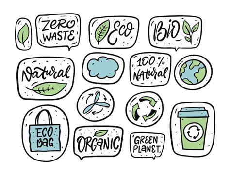 Premium Vector Hand Drawn Ecology Stickers Lettering Phrases Set