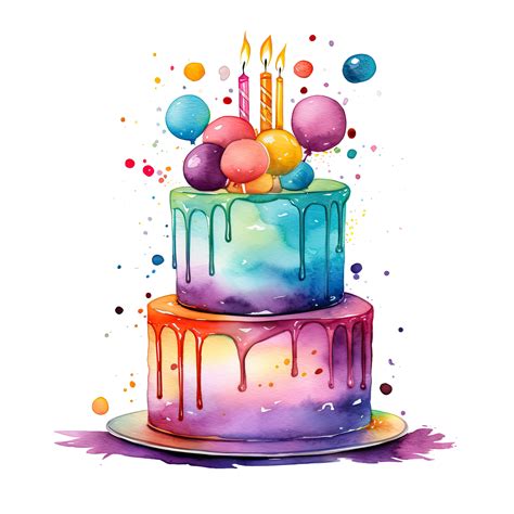 Watercolor Birthday Cake Illustration Png