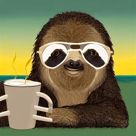 Cute Sloth Drinking Coffee And Watching Sunset Creative Fabrica