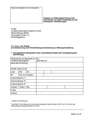 Ausfüllbar Online lvwa sachsen anhalt Angaben zur Bildungseinrichtung
