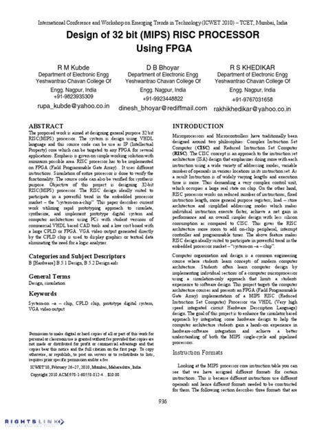 design of 32 bit mips risc processor using fpga r m kubde d b bhoyar r s khedikar pdf