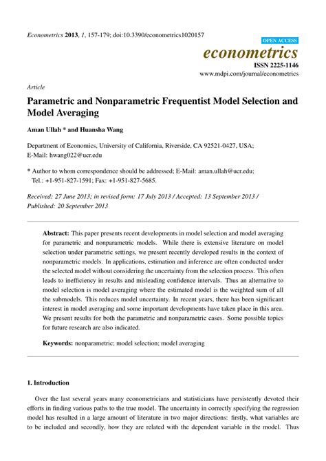pdf parametric and nonparametric frequentist model selection and model averaging