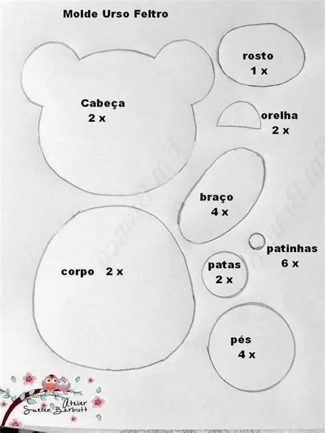 Molde de Ursinho de Feltro para Imprimir GRATUITO Artesã de Mão Cheia