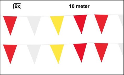 6x Vlaggenlijn Rood Wit Geel 10 Meter Meerkleurig Vlaglijn Festival