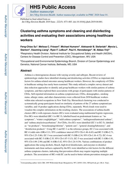 pdf clustering asthma symptoms and cleaning and disinfecting activities and evaluating their