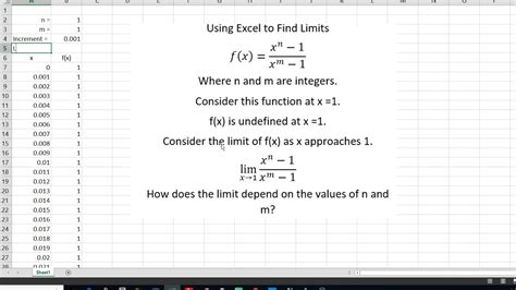 using excel to determine the limit of a function youtube