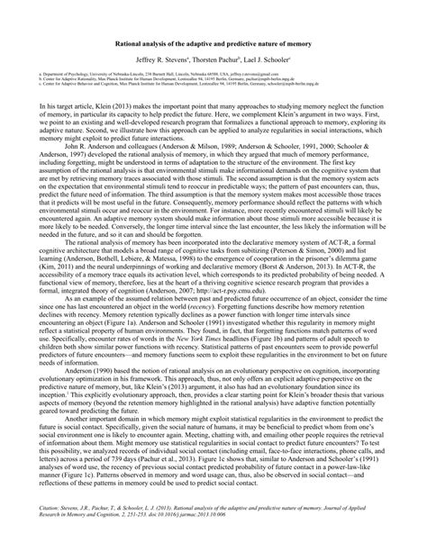 pdf rational analysis of the adaptive and predictive nature of memory