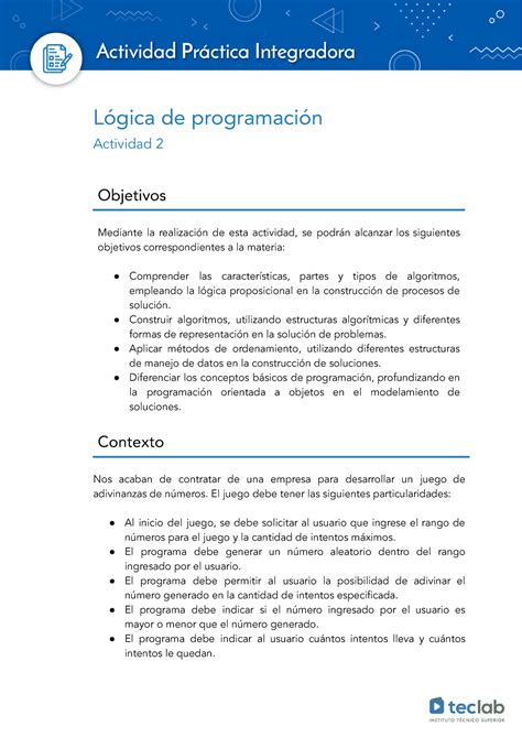 Actividad Log L Gica De Programaci N Actividad Objetivos