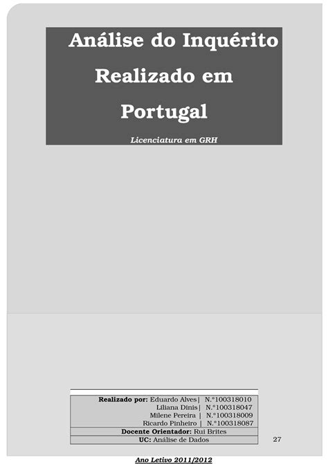 Trabalho Análise de Dados Anál ise do Inquér ito Real izado em Por