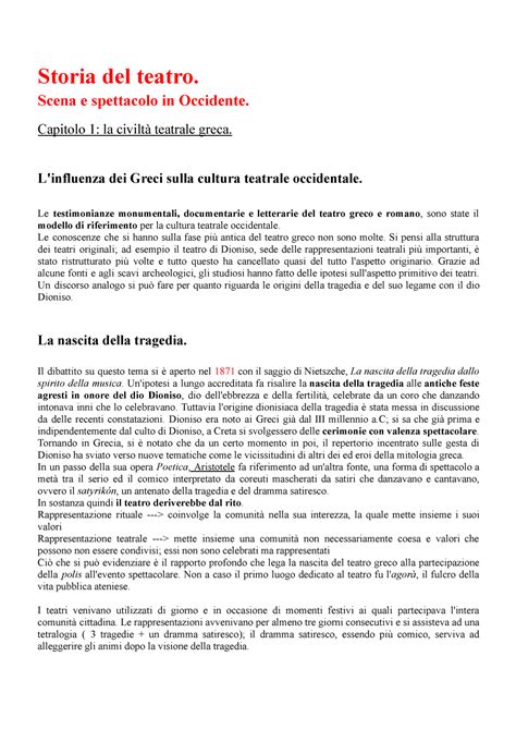 Storia Del Teatro Scena E Spettacolo In Occidente Riassunto Storia