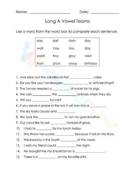 Short Vowels Team And Long Vowels Team Worksheet