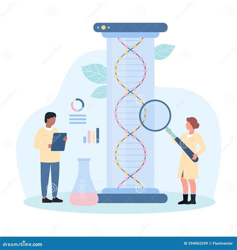 DNA Research In Biotech Laboratory Tiny Scientists Study DNA Molecular