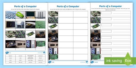 Computer Parts Basic Computer Terms Worksheet Year 3 4